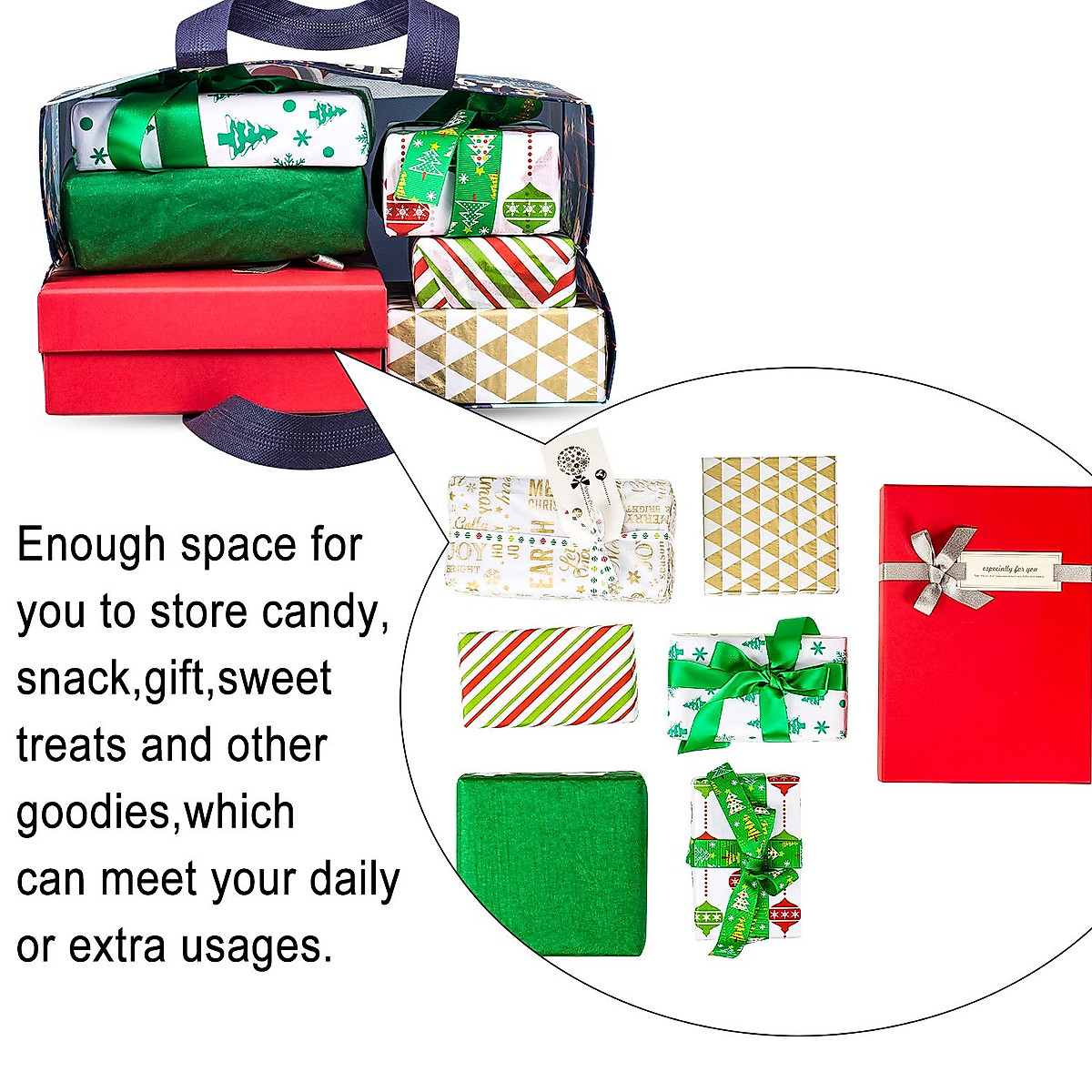 Whaline 12 Pack Large Christmas Tote Bags with Handles, Reusable Gift Bag Grocery Shopping Totes for Holiday Xmas 12.8" x 9.8"