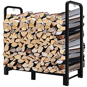 Fandature 4Ft Firewood Rack Adjustable Fireplace Wood Holder For Outdoor Indoor Storage Log - Heavy Duty Fire Log Lumber Stand Stacker, Black