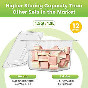 HNEDSEN 12 Pack Plastic Food Pan with Lid 1/6 Size 4 Inch Deep Restaurant Clear Food Storage Containers Polycarbonate Commercial Hotel Pans for Fruits Vegetables Beans Corns (12 PCS, 4'' Deep)