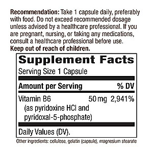 Nature's Way Vitamin B-6 Supplement, Cellular Energy Support*, 50mg per Serving, 100 Capsules