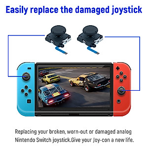 Mcbazel 18 in 1 Replacement Repair Kit for N-Switch Joy-Con with Screwdrivers Opening Tool, 3D Left Right Analog Joysticks, Buckle Lock, Charging Port Slider, Button Sync Flex Cable Set
