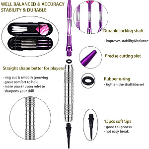 sanfeng Soft Tip Darts Set for Electronic Dart Board - 16g Darts Barrel Plastic Tip with 50 Rubber O-Rings + 6 Shafts + Extra 50 Replacement Soft Tips Accessories