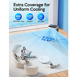 VAGKRI Evaporative Air Cooler, 2200CFM Swamp Cooler, 120°Oscillation Air Cooler with Remote Control, 24H Timer, 3 Modes & Wind Speeds for Outdoor Indoor Use, 9.2Gallon