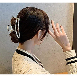 VinBee Pearl Hair Clips For Women, Large Metal Hair Claw Clips For Thick and Thin Hairs, Jaw Clamp Clips-3 Pack 4.5 Inches