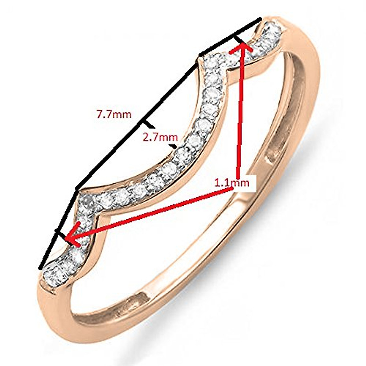 Dazzlingrock Collection 0.10 Carat (Cttw) Round White Diamond Stackable Wedding Contour Band in 14K Rose Gold Size 6.5