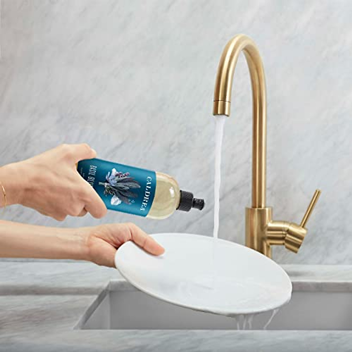 Caldrea Dish Soap, Biodegradable Dishwashing Liquid made with Soap Bark and Aloe Vera, Basil Blue Sage Scent, 16 oz