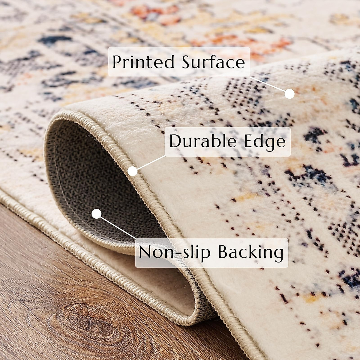 jinchan Boho Area Rug 8x10 Tribal Living Room Rug Non-Slip Washable Rug Low-Pile Floor Soft Oriental Carpet for Indoor Front Bedroom Kitchen Farmhouse Orange