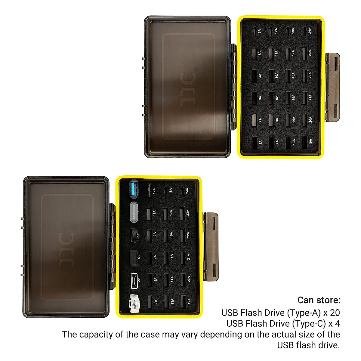20 USB A + 4 USB C Slots 1" Mini USB Device Anti-Lost Storage Holder Case for PC Laptop Small USB Flash Drive Thumb Drive Dongle Adapter USB A C Converter Nano USB WiFi Adapters