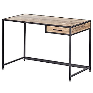 mDesign Metal & Wood Sturdy Home Office Desk with Righthand Drawer - Computer Desk, Home Office Writing, Small Desk, Modern Simple Style PC Table - Black Metal Frame/Gray Wash Wood Top
