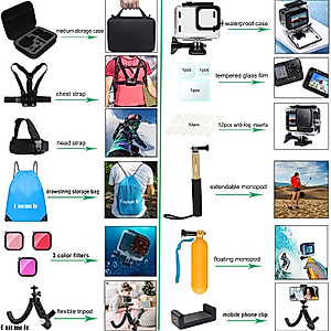 Gurmoir Accessories Kit Set for Gopro Hero 12/Hero 11/Hero 10/Hero 9 Black, Waterproof Housing Case+3Filters+Screen Protector Bundle for Go pro 12 11 10 9 Accessory(PT06)