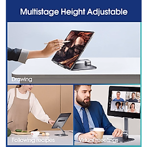 elitehood Aluminum iPad Pro 12.9 Stand, Adjustable iPad Stand Holder for Desk, Large Back Portable Monitor Stand, Tablet Stand Compatible with 15.6’’ Monitor, iPad Pro 12.9, iPad Air Mini 6 5