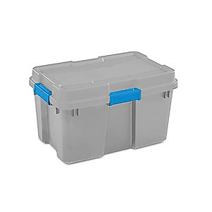 Sterilite 30 Gal Gasket Tote, Heavy Duty Stackable Storage Bin with Latching Lid, Plastic Container to Organize Basement, Gray Base and Lid, 3-Pack
