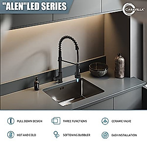 Casavilla Faucet, Black Kitchen Faucet with LED Light, Kitchen Sink Faucets with Pull Down Sprayer, Dual Function Spray Head, Farmhouse Stainless Steel Single Handle Kitchen Faucets