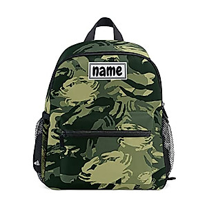 Glaphy Custom Kid's Name Backpack Green Camo Crab Toddler Backpack for Daycare Travel Personalized Name Preschool Bookbag for Boys Girls