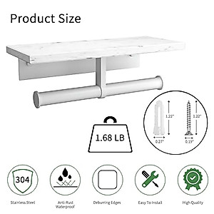 Toilet Paper Holder with Shelf，Wall Mounted Black Toilet Paper Holder，Marble Tissue Roll Holder for Bathroom Washroom, Marble Top Toilet Paper Holder Brushed Nickel