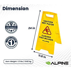 Alpine Wet Floor Signs 3 Pack - 24 Inch Caution Wet Floor Sign, High Visibility Yellow Slippery When Wet Sign - Bilingual Safety Warning Sign to Easily Avoid Slippery Accidents in High Traffic Areas