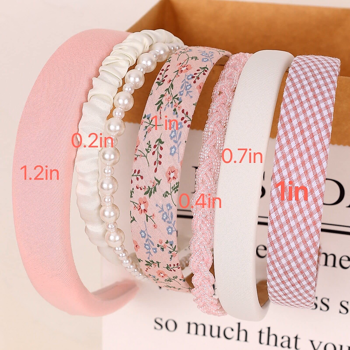 Drnytunk Women's Pearl Floral Padded Wide Bandana Headbands, Vintage Hair Accessories, Pink