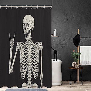 JOOCAR Rock and Roll Skull Skeleton Bone Love Music Vintage Shower Curtain Waterproof Sugar Candy Skull Day of Dead On Black Backdrop Bath Room Shower Curtain with 12 Hooks