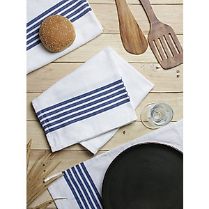 The Weaver's Blend 100% Cotton Kitchen Towels with Blue Stripe Design | Kitchen Towels and Dish Cloths | Size 28”x18” | Set of 6