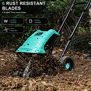 IncwBo Tiller Cultivator 17 inch 15 Amp 6 Steel Tines Tillers for Gardening Electric Rototiller for Garden Yard