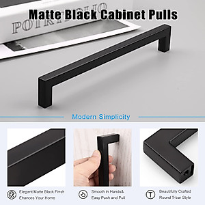 KNOBWELL 30 Pack 7-9/16" Black Cabinet Pulls, Modern Dresser Drawer Handles Matte Black, 8" Overall Length Kitchen Cupboard Handles