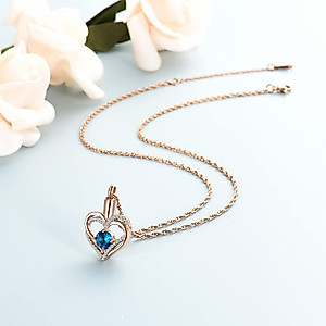 shajwo Cremation Jewelry Heart Urn Necklace for Ashes for Women Gilrs Memorial Keepsake Birthstone Pendant,Rose Gold-Light Blue