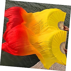 RAZZUM Kids Square Practice Women Lengthen Long Chinese Silk Praise Veil Streamer for Faux Perfomance Fans Morning Yangko Dance Simulation Supplies Flag Folding Props Veils M Decorative Fan