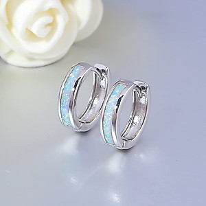CiNily Huggie Earrings Opal Hinged Hoop Earrings 14K White Gold Plated Small Hoop Earrings for Women Girls Cute Earrings