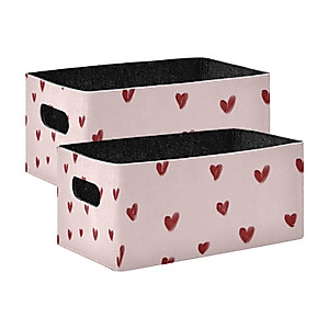 Storage Basket Toy Baskets Hearts Pastel Pink Red Valentines Day Foldable Fabric Storage Bin Rectangle Organiser for Office, Bedroom, Laundry, Living Room,Set 2…