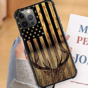 DJSOK Case Compatible with iPhone 14 Pro Max, Wood Grain American Flag Buck Hunter Deer case for iPhone 14 Pro Max Cases for Men Women Fans,Anti Scratch and Shockproof Phone Protective case