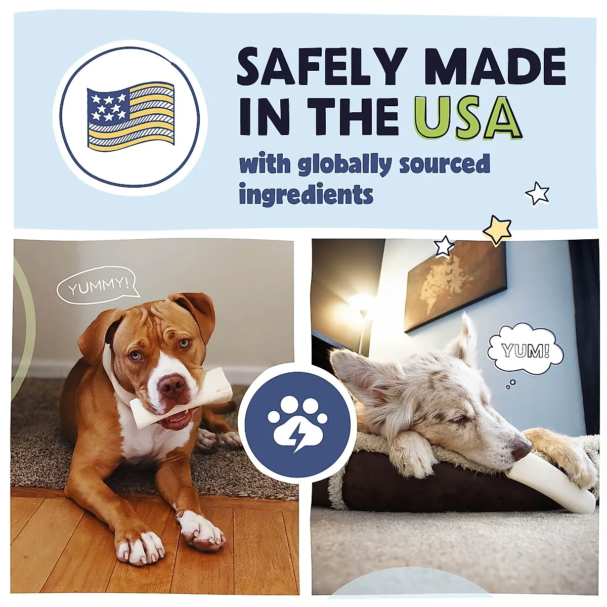 Pawstruck Large 5-6" Filled Dog Bones, Peanut Butter Flavor - Made in USA, Long Lasting Stuffed Femur for Aggressive Chewers, Dental Treat - Pack of 3, Packaging May Vary