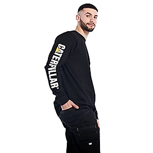 Caterpillar Men's Trademark Banner Long Sleeve Tee Shirts with Center Back Neck Wire Management Loop and CAT Logo, Black, X Large