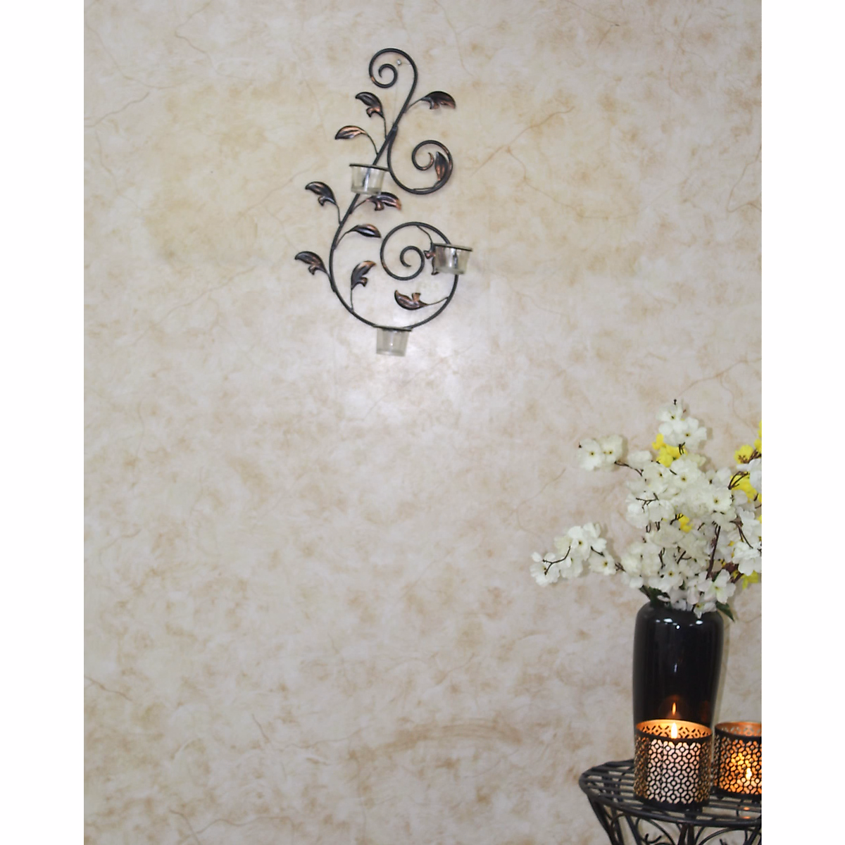 Hosley Iron Leaf Wall Sconce Set with Tealights 18" High Large Scale Wall Decor Elegant Iron Sconces for Home Decorative Metal Leaf Design Perfect for Modern