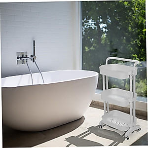 Cabilock 1pc Trolley Rack Rolling Cart Trolley Organizer Trolley Cart with Handle Mental Utility Cart 4 Shelf Tray Cart Home Organizer Household Trolley White Storage Abs Wheel