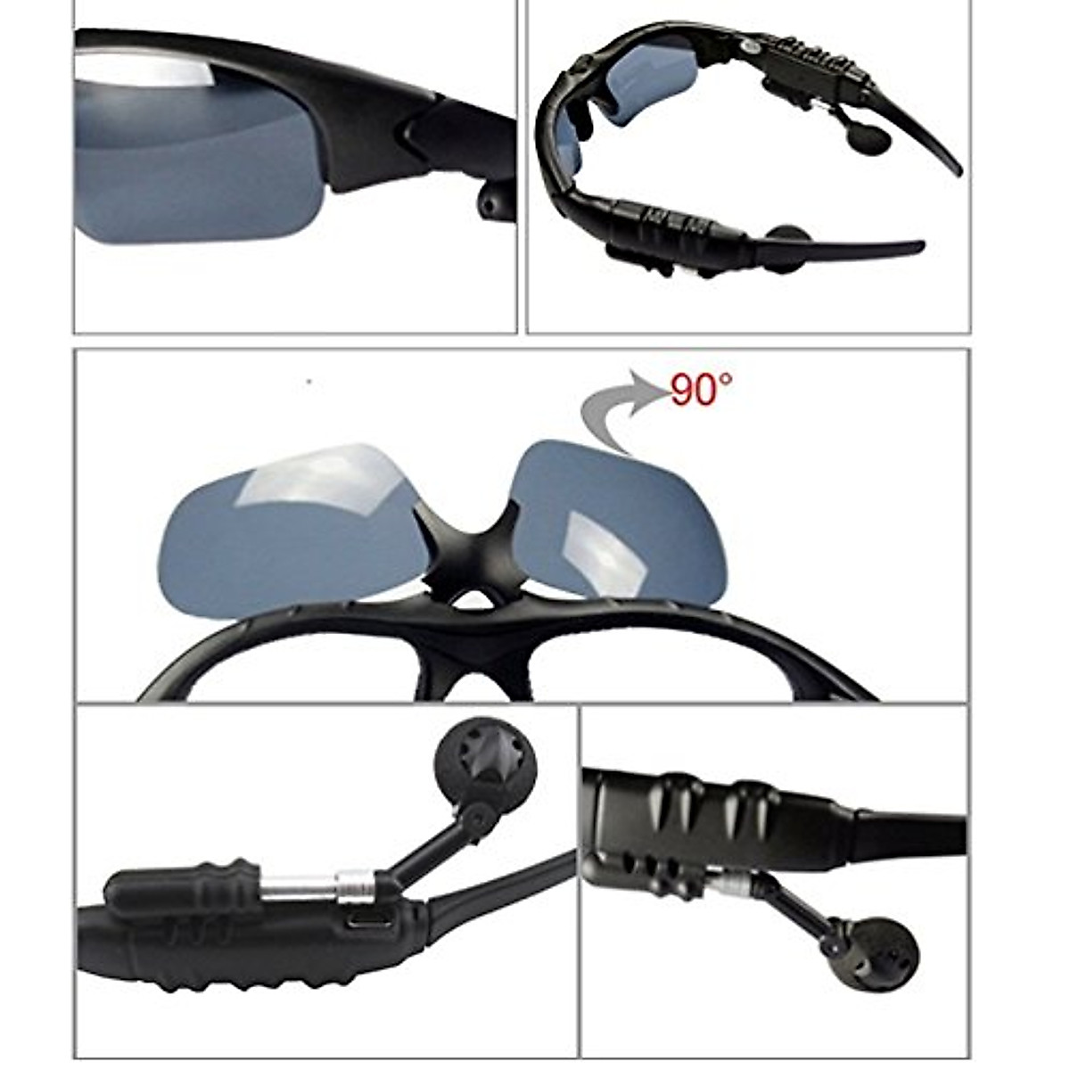 Elinka Wireless Music Bluetooth Sunglasses Headset Headphone with Stereo Handsfree for iPhone 5S 6 Plus, Samsung Galaxy S3 S4 S5, HTC, LG and All Smart Phones or PC Tablets+Replaceable 3 Pair Lens