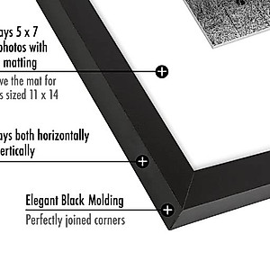 Americanflat 11x14 Picture Frame in Black - Use as 5x7 Frame with Mat or 11x14 Frame Without Mat - Engineered Wood with Shatter Resistant Glass, and Includes Hanging Hardware for Wall