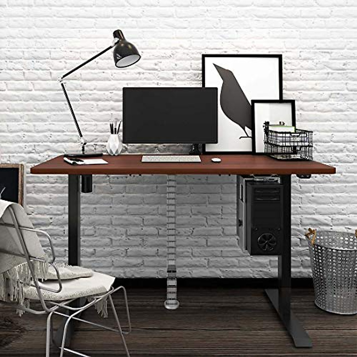 FLEXISPOT EC1 Electric Standing Desk 48 x 30 Inches Height Adjustable Desk Sit Stand Desk Base Home Office Table Stand up Desk (EC1 Classic Black Frame + 48 in Mahogany Top,2 Packages)