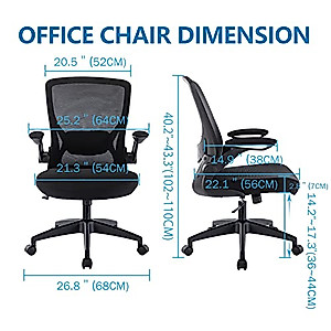 KERDOM Ergonomic Office Chair, Breathable Mesh Desk Chair, Lumbar Support Computer Chair with Wheels and Flip-up Arms, Swivel Task Chair, Adjustable Height Home Gaming Chair