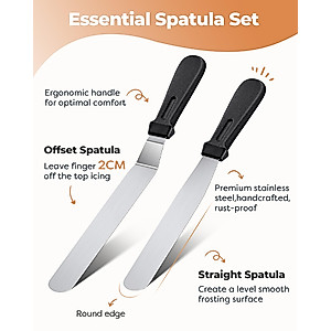 Kootek 11 Inch Rotating Cake Turntable with 2 Icing Spatula and 3 Icing Smoother, Revolving Cake Stand White Baking Cake Decorating Kits Supplies