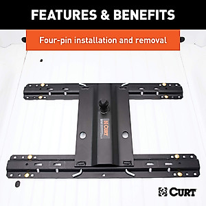 CURT 16055 Bent Plate 5th Wheel to Gooseneck Adapter Hitch, Fits Industry-Standard Rails, 25,000 lbs, 2-5/16-Inch Ball