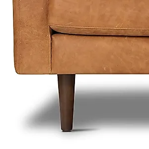 POLY & BARK Napa Leather Couch – Right-Facing Sectional Leather Sofa - Tufted Back Full Grain Leather Couch with Feather-Down Topper On Seating Surfaces – Pure-Aniline Italian Leather – Cognac Tan