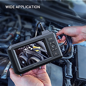 DEPSTECH Dual Lens Industrial Endoscope, 1080P Digital Borescope Inspection Camera, 7.9mm IP67 Waterproof Camera, Sewer Camera with 4.3" LCD Screen,7 LED Lights,16.5FT Semi-Rigid Cable,32GB Card-Black