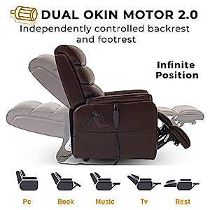 Irene House 9188 Lay Flat Sleeping Dual OKIN Motor Lift Chair Recliners for Elderly Infinite Position Recliner with Heat Massage Up to 300 LBS Electric Power Lift Recliner(Brown Faux Leather)