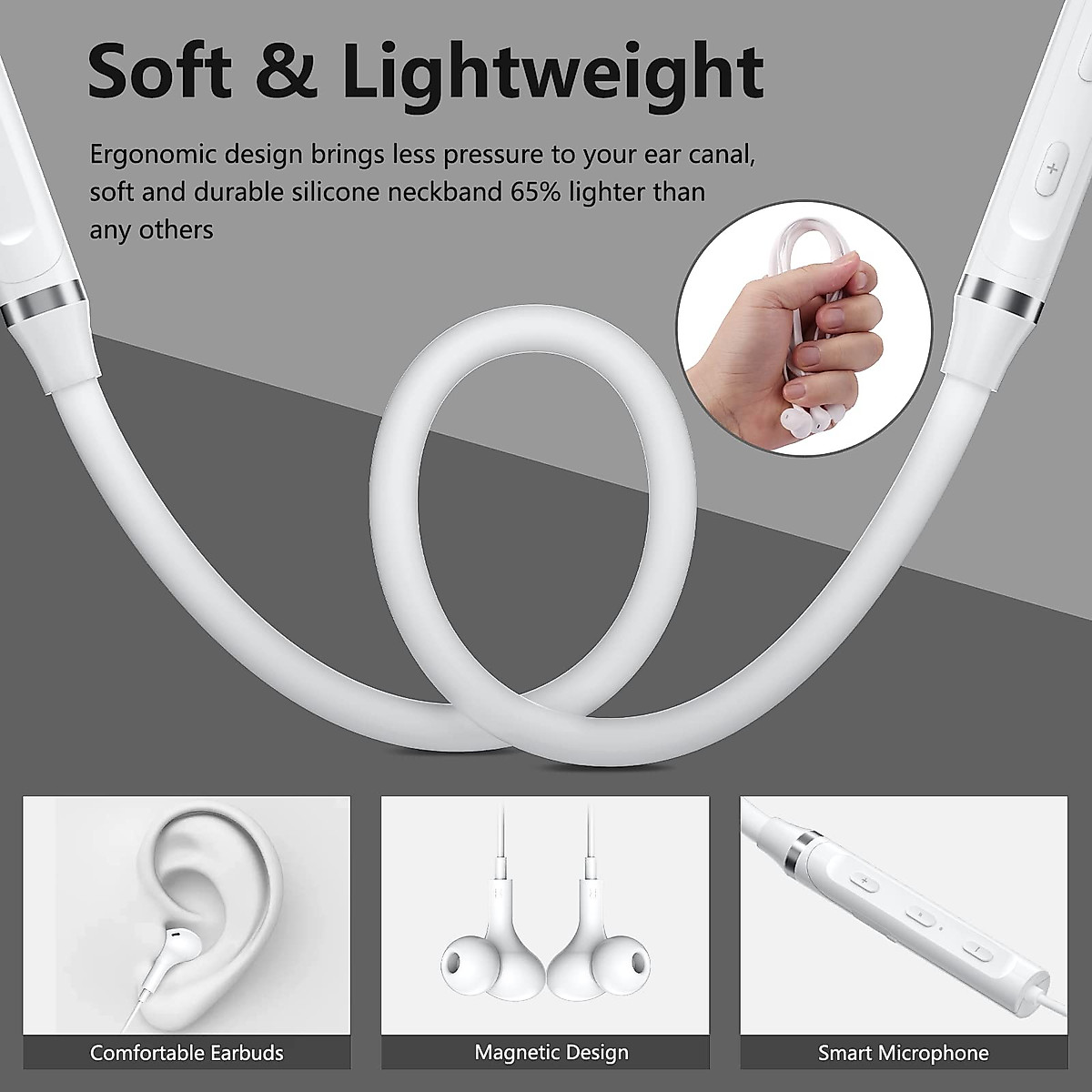 Bluetooth Neckband Headphones for Samsung S24 S23 FE in-Ear Magnetic Earbuds Noise Canceling Bass Stereo Sound Mic Wireless Headset for iPhone 14 15 Pro Max Galaxy Z Fold 5 4 Flip 3 S22 S21 Pixel 8 7