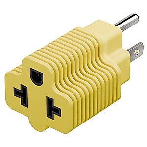 [4-in-1] 15 Amp Household AC Plug to 20 Amp T Blade Adapter,5-15P to 5-20R,5-15P to 6-15R,5-15P to 6-20R, 4 in 1 AC Power Adapter,15A 125V to 20A 250V Adapter (Yellow, 1)