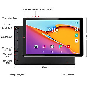 YOTOPT 10 Inch Android 3G Phone Tablets, 32GB ROM, 256GB Expand, Dual Sim Card, Quad Core, WiFi, Bluetooth, GPS, FM, Dual Camera, IPS HD Touch Screen, Support 3G Phone Call Tableta (Black)