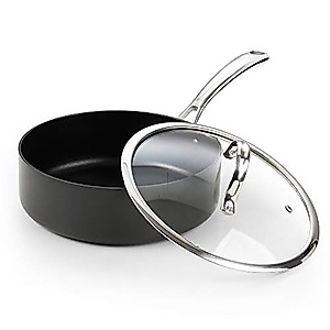 Cooks Standard 3.5 QT Hard Anodized Nonstick Deep Saute pan with Lid, Black