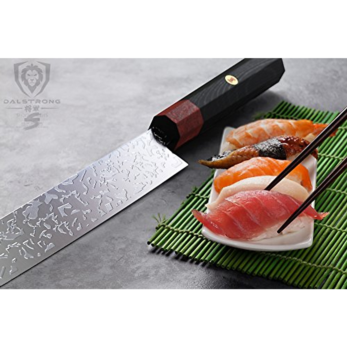 Dalstrong Ronin Series Japanese AUS-10V Damascus Steel Yanagiba Sushi Kitchen Knife with Red & Black G10 Handle, 10.5 Inches, Sheath Included