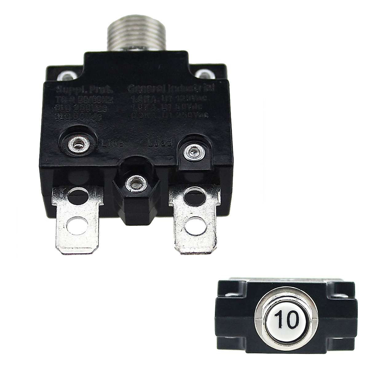 ZOOKOTO 2PCS 10A DC50V AC125-250V Push Button Reset Circuit Breakers with Quick Connect Terminals and Waterproof Button Black Cap