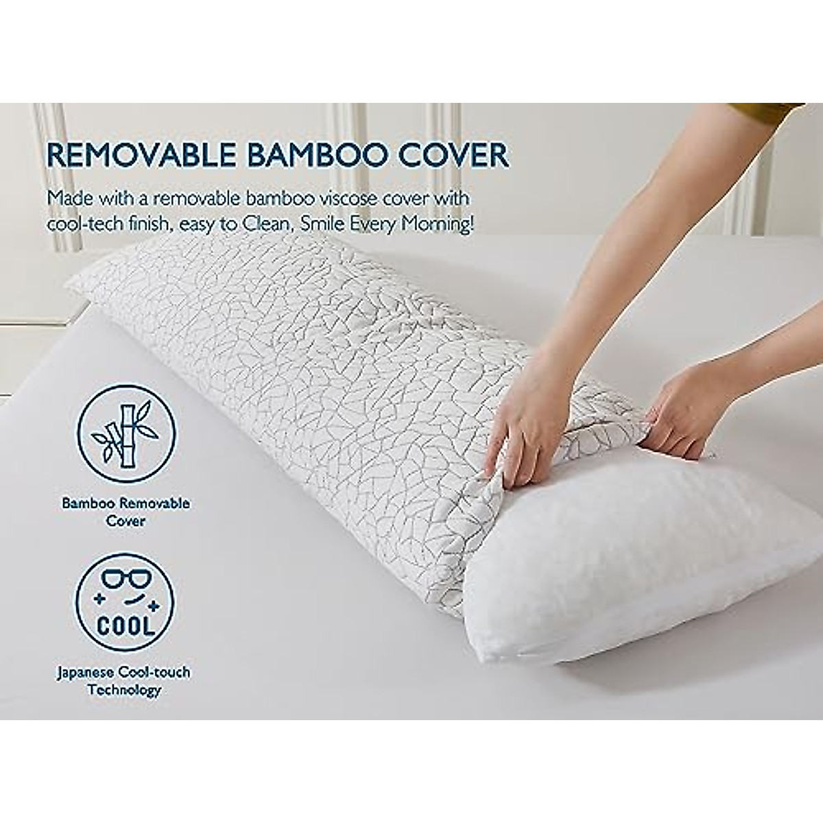 Dafinner Shredded Memory Foam Body Pillow for Adults, Removable Cooling Bamboo Rayon Cover, Soft-to-Firm Adjustable Loft, Full Body Long Bed Pillow for Stomach, Back or Side Sleepers, 20x54”